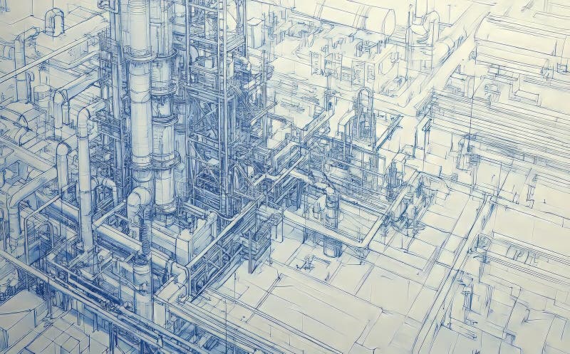 An Illustration Showing Complex Piping and Equipment Structures in a ...