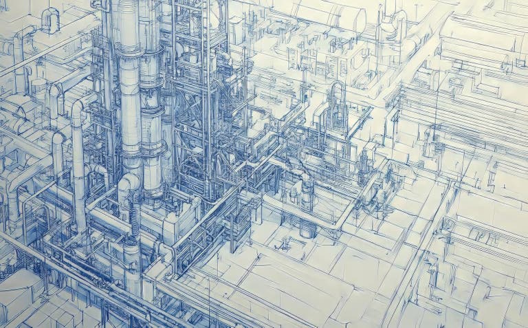 An Illustration Showing Complex Piping and Equipment Structures in a ...