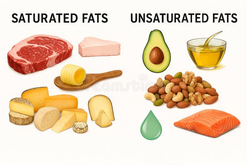 Illustration Showing Differences between Saturated and Unsaturated Fats ...