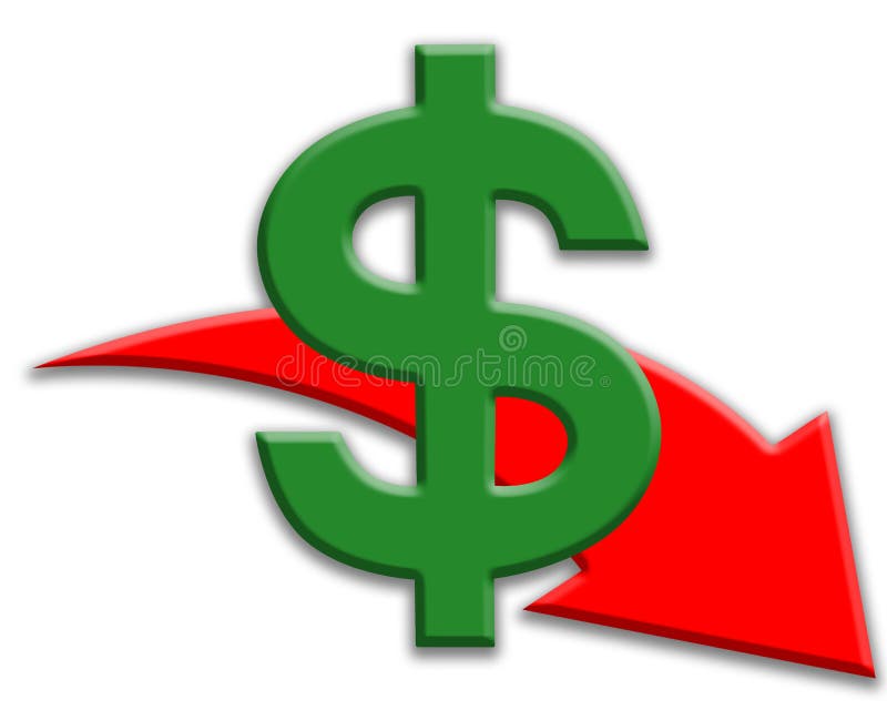 An Illustration Showing the Dollar Falling with a Red Arrow Stock ...