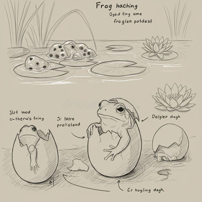 Illustration Showing Frog Eggs and Hatching Process. in a Pond, Eggs ...