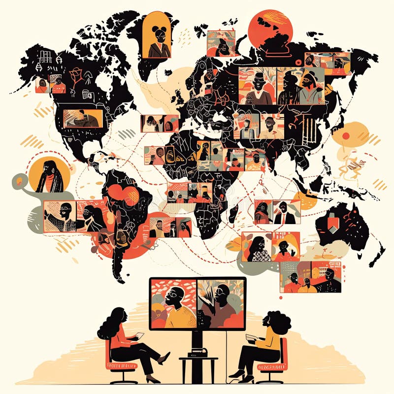 Global Online Video Conference Concept Showing Connections and ...