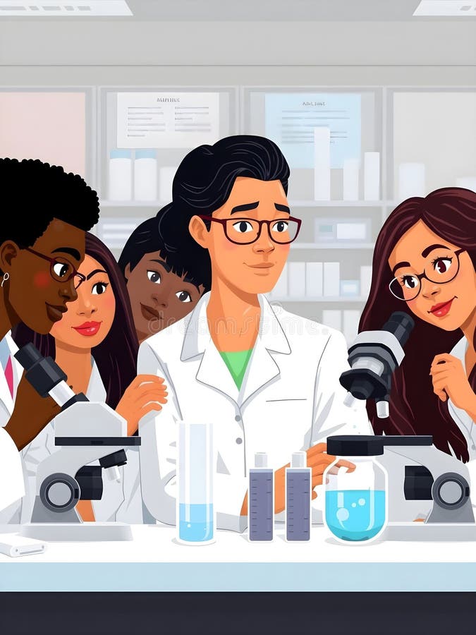 Professional Diverse Scientists Lab Collaboration Perfect Stock Illustration - Illustration of ...
