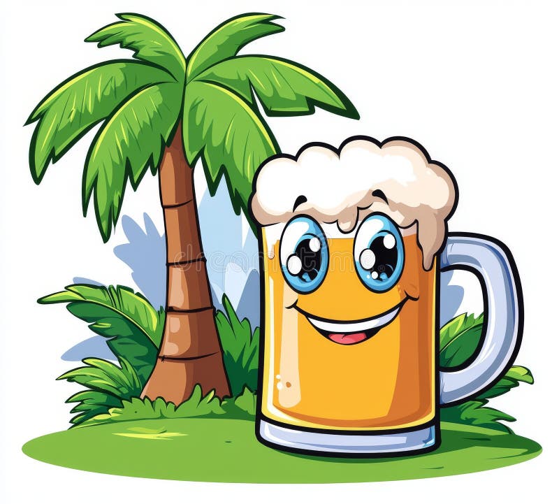 An Illustration Showing a Palm Tree Holding a Glass of Beer. Stock ...