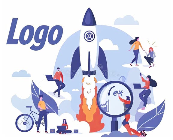 An Illustration Showing a Rocket Launch and Several People Performing Different Tasks ...