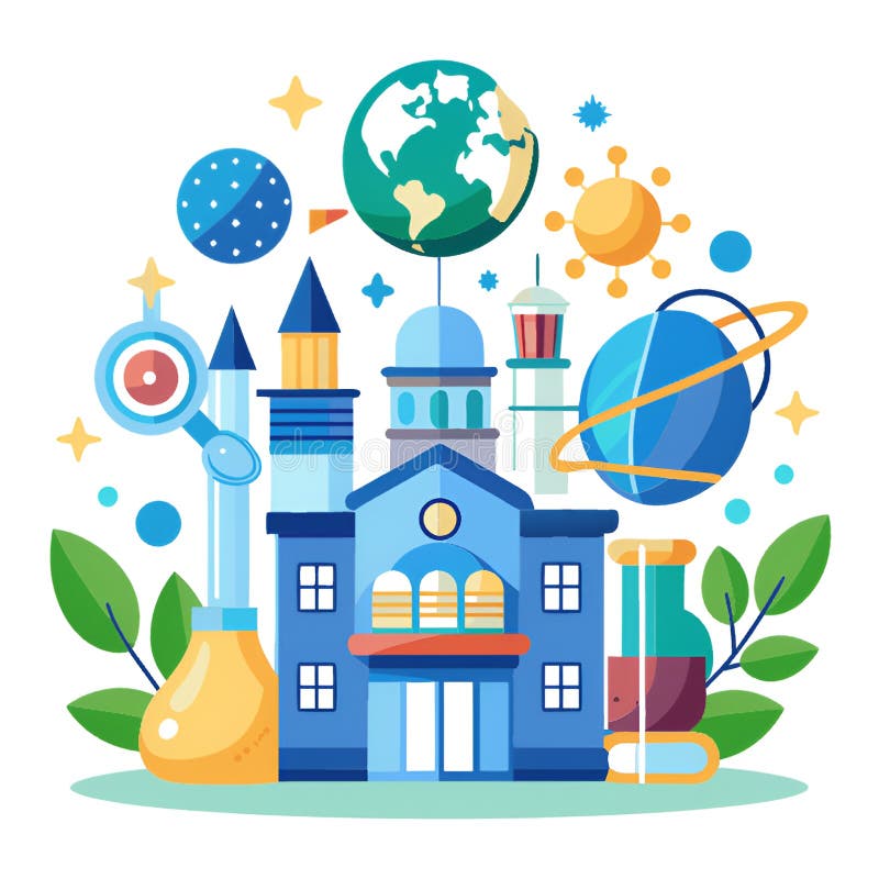 An Illustration Featuring a School Setting with Science Equipment Stock ...