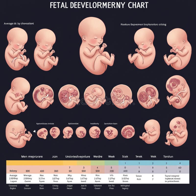 Illustration Showing the Stages of Fetal Development. Features Multiple ...