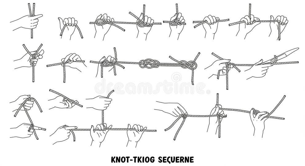 Illustration Showing Step-by-step Instructions for Tying Various Knots ...