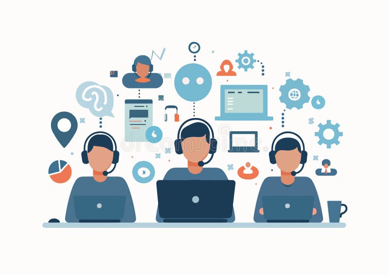 Illustration Showing Support Team Members Providing Customer Service ...