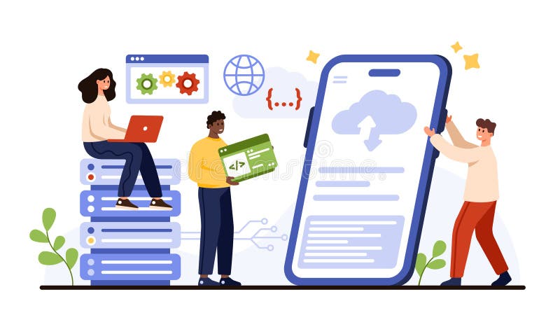 An Illustration Showing Team Collaboration Via Cloud Computing To Boost Productivity and ...