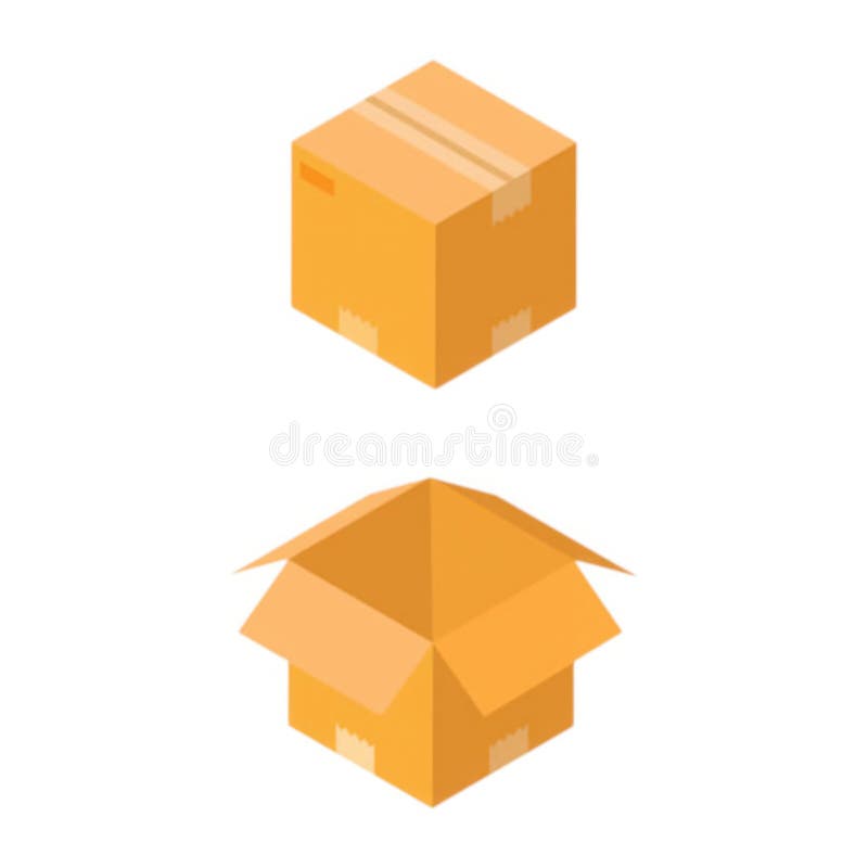 Two Isometric Cardboard Boxes One Closed and Sealed the Other Open and ...