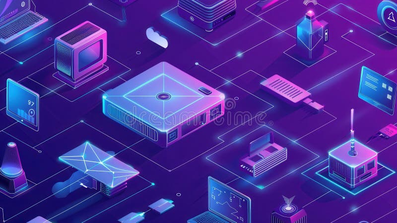 An Illustration Showing Various Network Devices, Like Routers, Modems ...