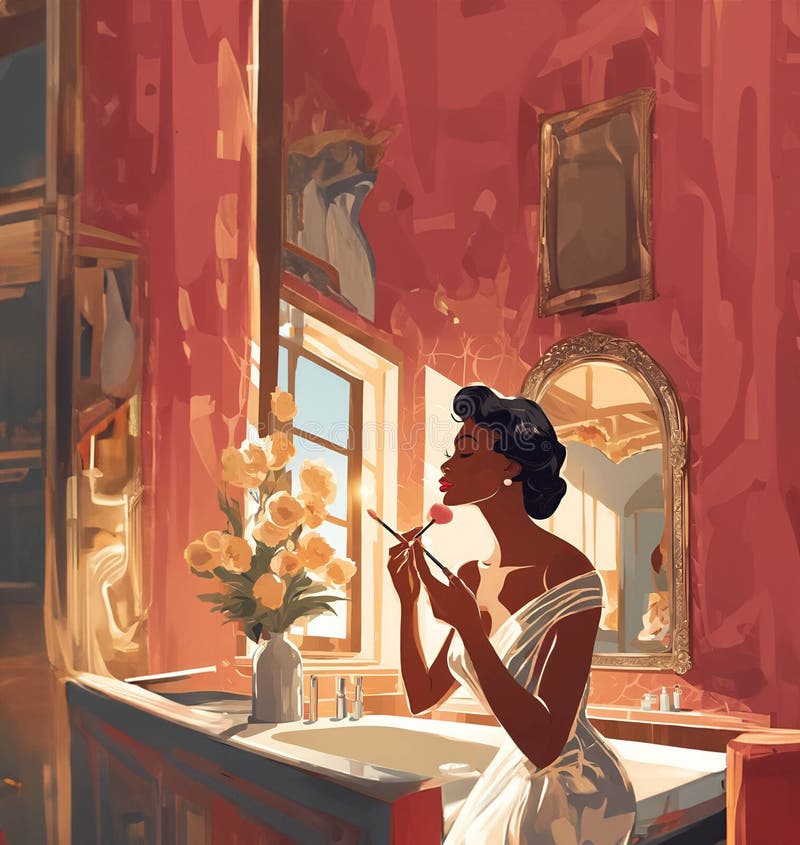 Illustration of Woman Putting on Makeup Stock Illustration ...