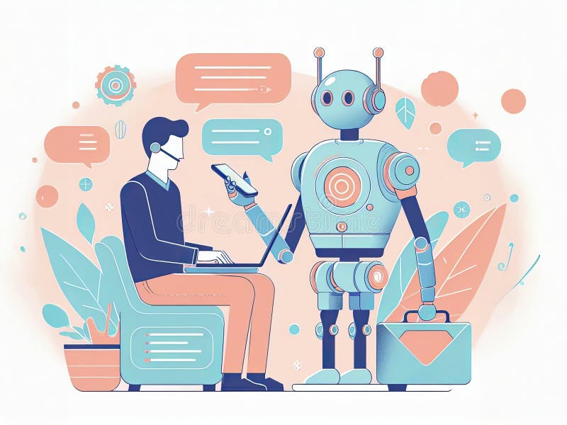 An Illustration Showing the Work of People with Artificial Intelligence. Using AI Technologies ...