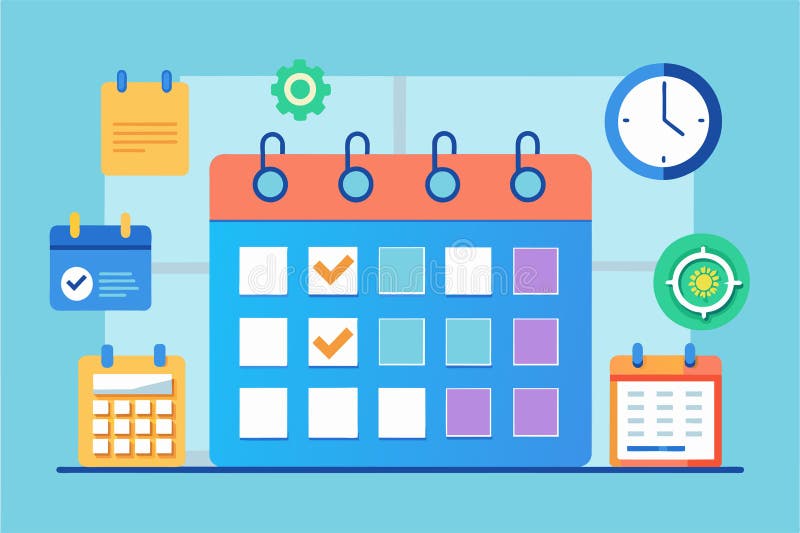 An Illustration Showing a Work Schedule with Calendars and Clock Icons ...