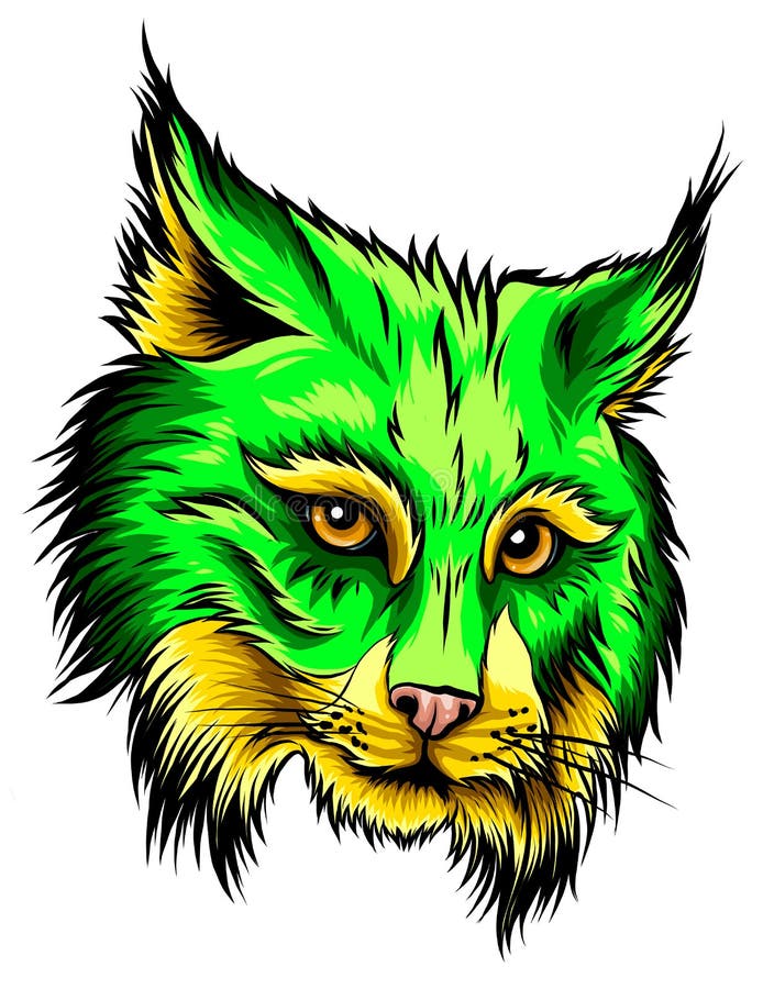 The Illustration Shows an Angry Bobcat Face. the Wild Animal Has Sharp ...