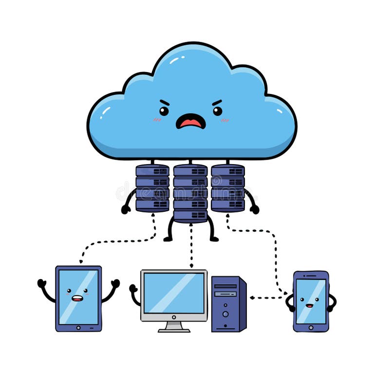 Angry Cloud Server Hosting Network with Connected Devices Illustration Vector Graphic Stock ...