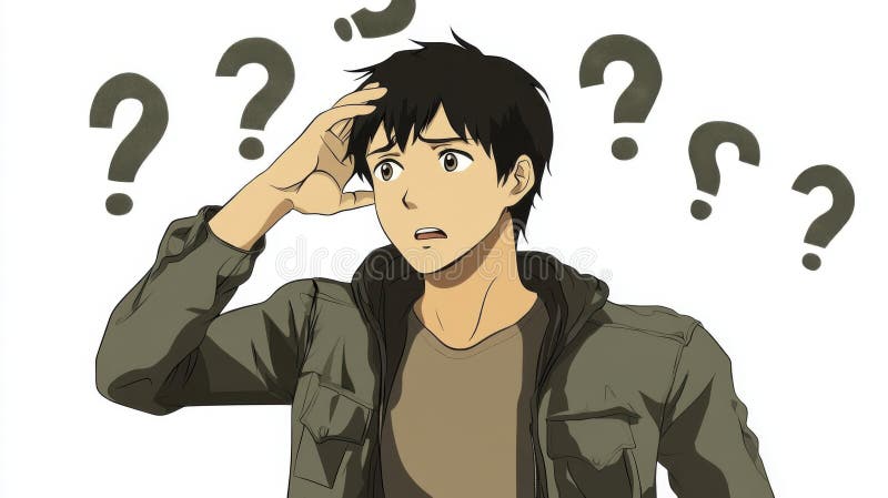 Anime Boy Contemplating Questions Stock Illustration - Illustration of ...