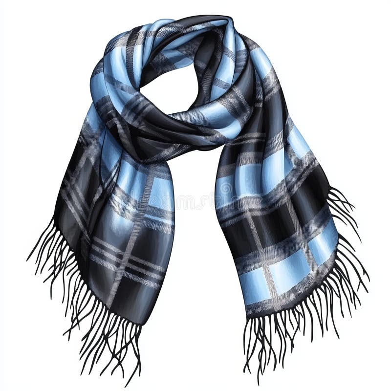 The Illustration Shows a Blue Checked Scarf on a Transparent Background ...