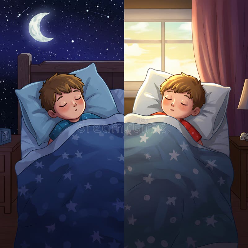 An Illustration Shows a Boy Sleeping in a Bed with Star-patterned ...