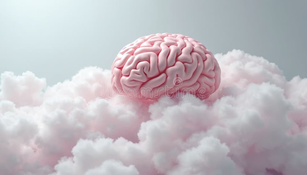 Illustration Shows Brain Floating in Clouds. Creative Concept of Mental ...