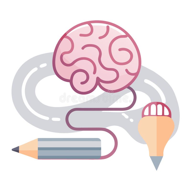 Brainstorming Illustration with Brain, Pencils, and Creative Process ...