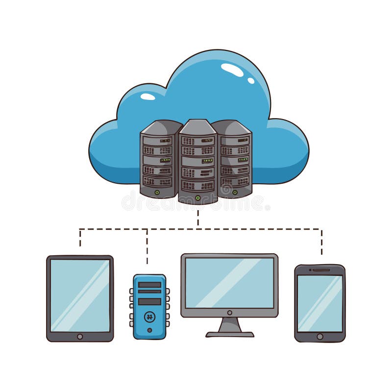 Cloud Computing Data Servers Connected To Multiple Smart Devices Vector ...