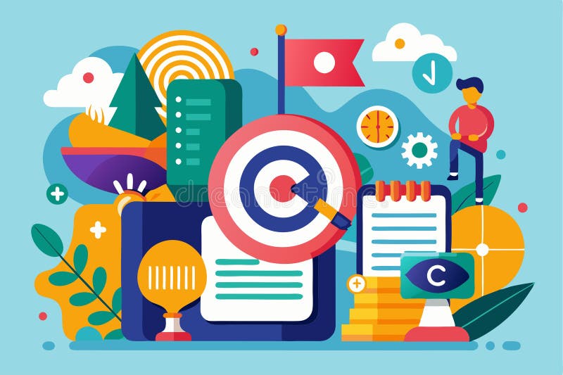 The Illustration Shows Colorful Objects Like Charts and Flags ...