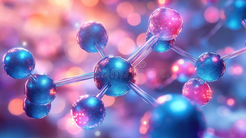 Illustration Shows Complex Molecule Structure. Colorful Spheres Linked ...