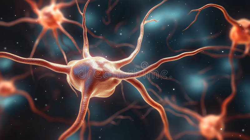 Illustration Shows Complex Nervous System Neuron. Close-up View of ...