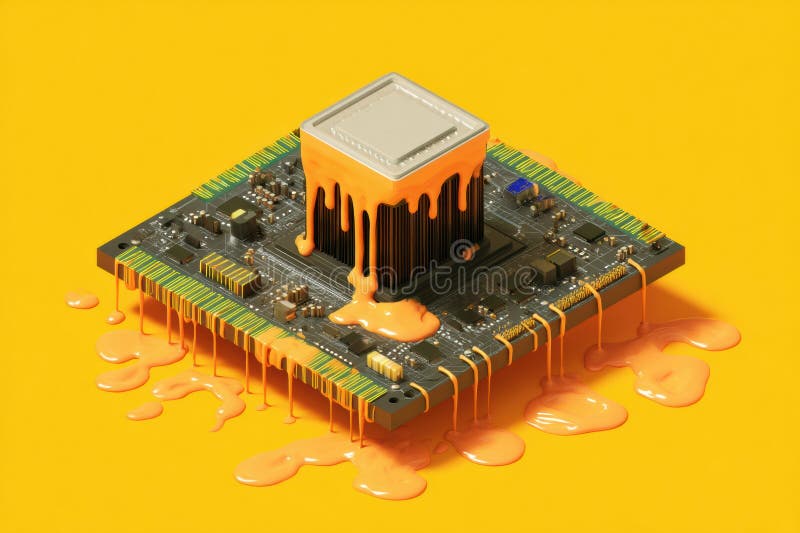 CPU Melting with Liquid Spilling from the Open Top in an Illustration ...
