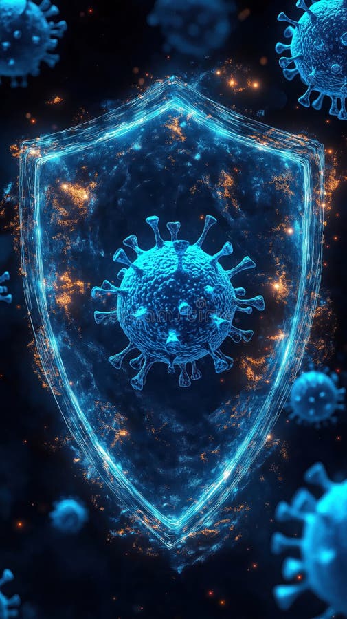 Illustration Shows 3D Model of Virus Protection Shield. Highlights ...