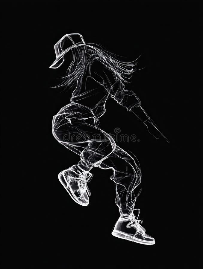 Illustration Shows a Dancer Executing a Dynamic Move, Rendered in White ...