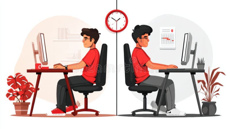 Correct Posture Vs. Incorrect Posture at Work Stock Illustration ...