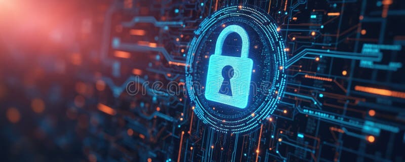 Illustration Shows Digital Padlock on Circuit Board. Cybersecurity Concept, Data Protection ...