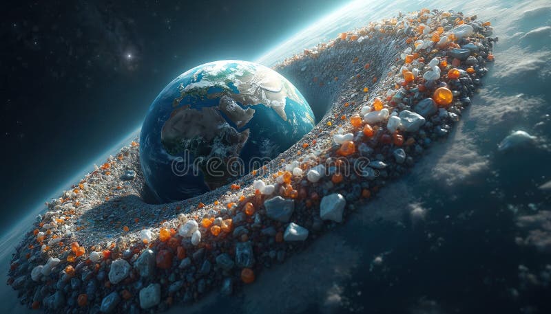 Illustration Shows Earth Surrounded Plastic Waste Ring in Space ...
