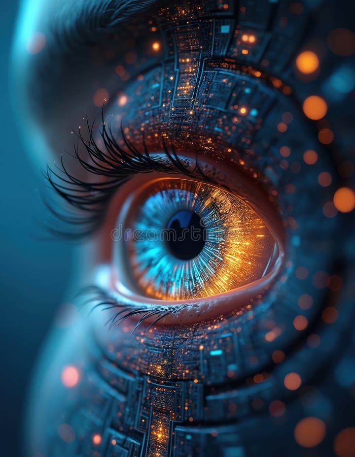 Eye Viewing Digital Information Represented by Ones and Zeros or Binary ...