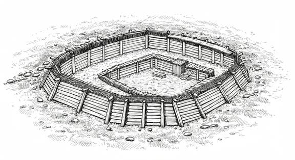 Illustration Shows a Fortified Structure with an Outer Circular Wooden ...