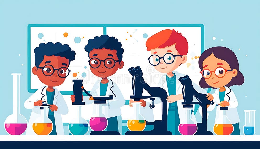 Kids Doing Science Experiments Stock Illustration - Illustration of ...