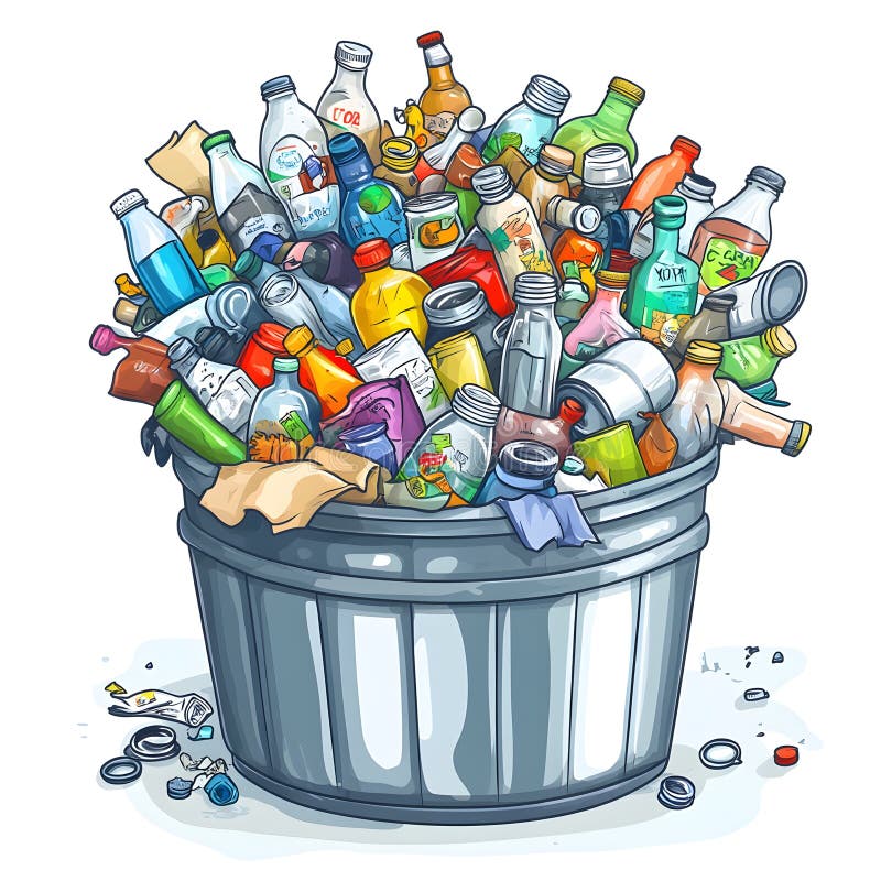 Overflowing Trash Can with Plastic Bottles Cans and Packaging Stock ...