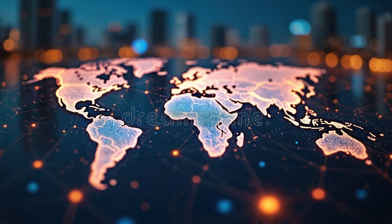Illustration Shows Global Network Connection with Digital Map. World Map Connection Dots, Lines ...