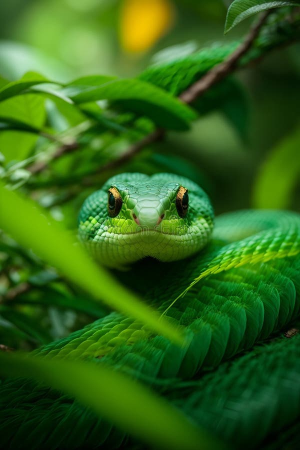 A Green Snake Slithers through the Forest and Trees Stock Illustration ...