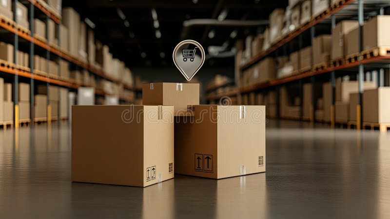 Illustration Shows a Network Design Featuring Icons on Cardboard Boxes ...