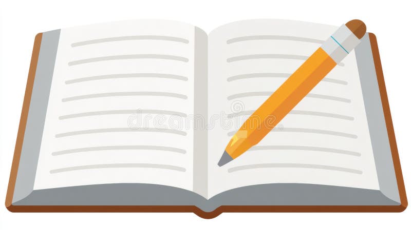 Open Notebook with Pencil stock illustration. Illustration of writing ...