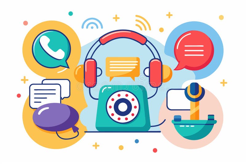 The Illustration Shows a Phone Help Service with a Vintage Phone and ...