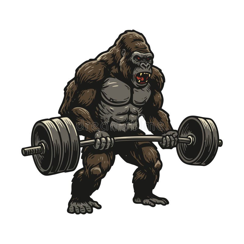 Strong Gorilla Lifting Heavy Barbell Weight Muscular Animal Power ...