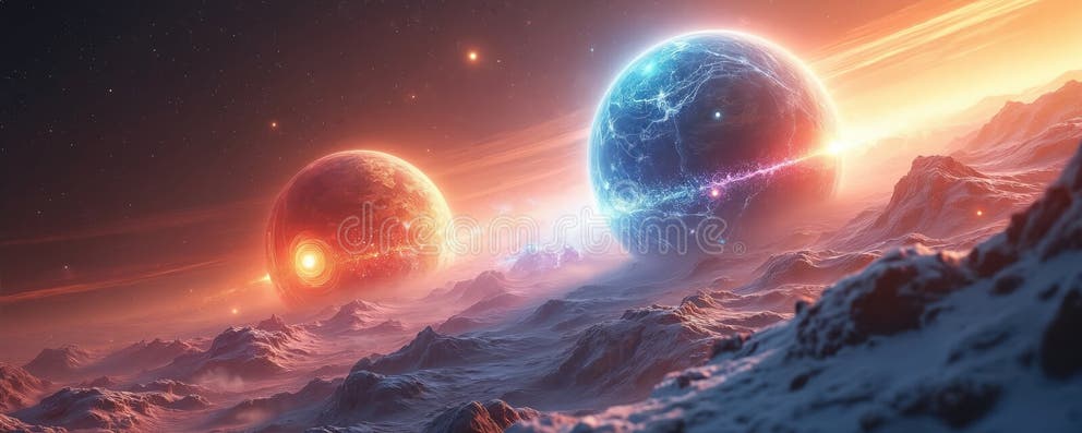 Illustration Shows Quantum Entanglement Concept. Two Planets Connected ...