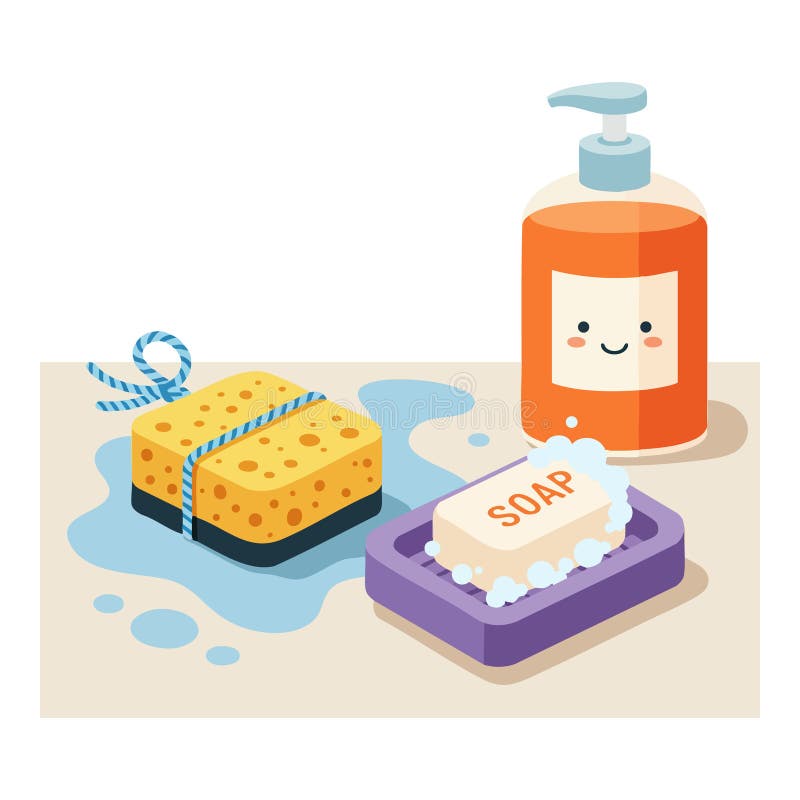 Soap Bar with Sponge and Liquid Soap Dispenser Hygiene Cleaning Items ...