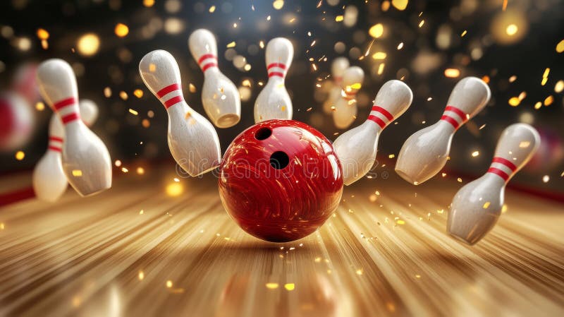 The Illustration Shows a Strike with Pins Falling after a Bowling Ball ...