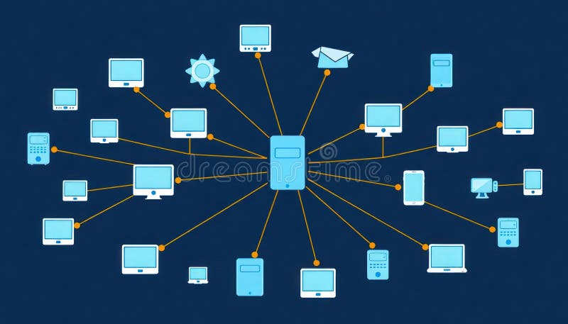 Illustration Shows Tech Devices Connected in Network. Various Devices ...